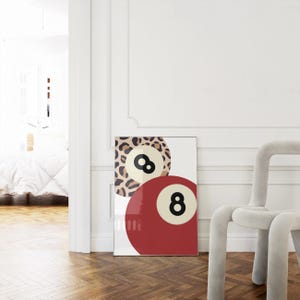 Set of 3 Red Vintage Prints Leopard Cheetah Print 8 Ball Lucky Trendy ...
