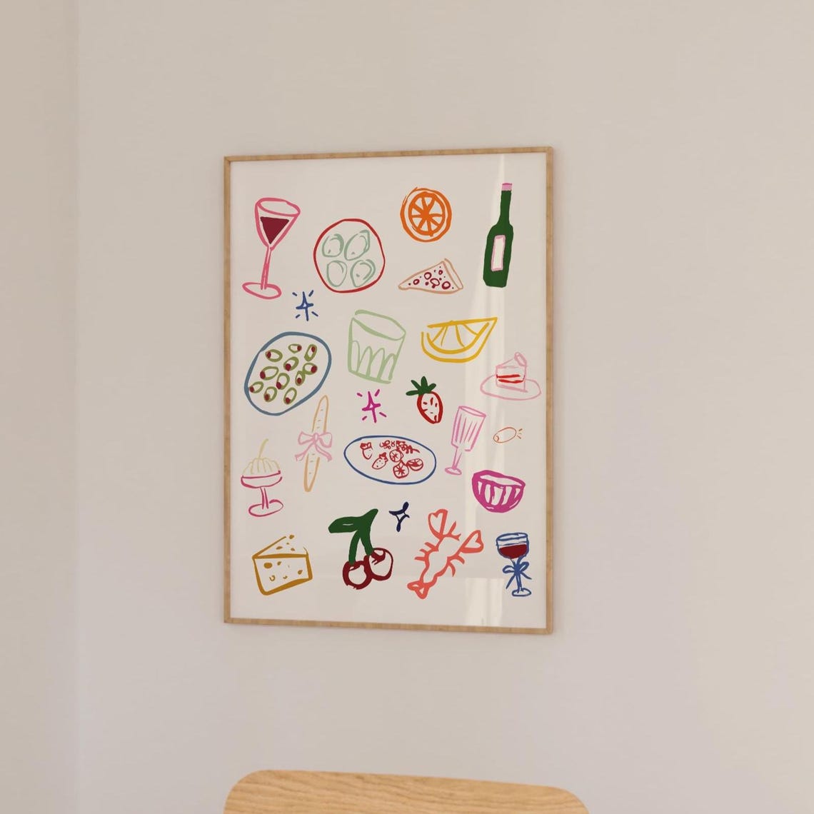 Cute Kitchen Print Girl Dinner Doodles Trendy Dining Room Wall Art ...