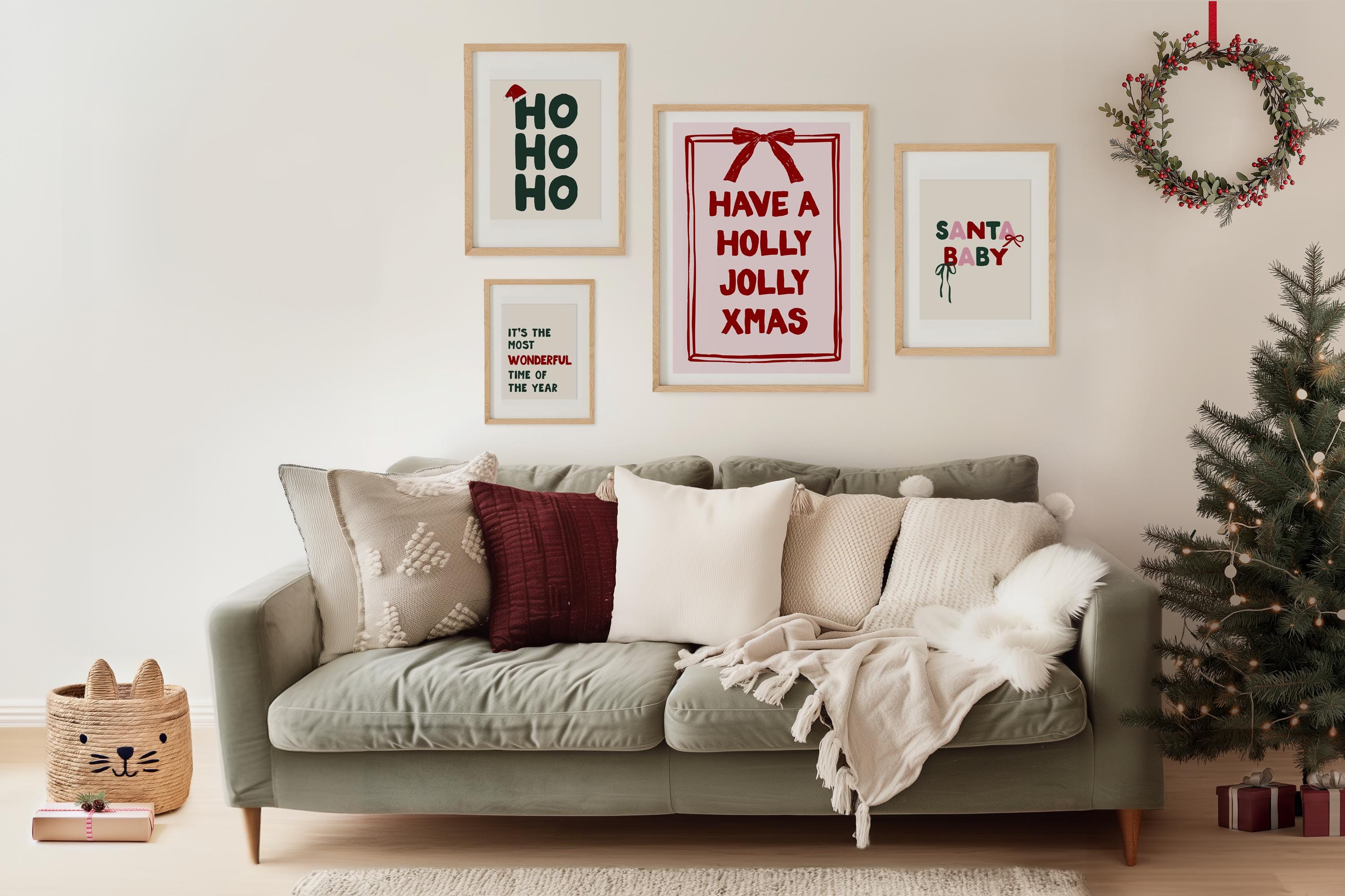 Set of 12 Boho Christmas Printables, Colorful Holiday Decor Wall Art ...