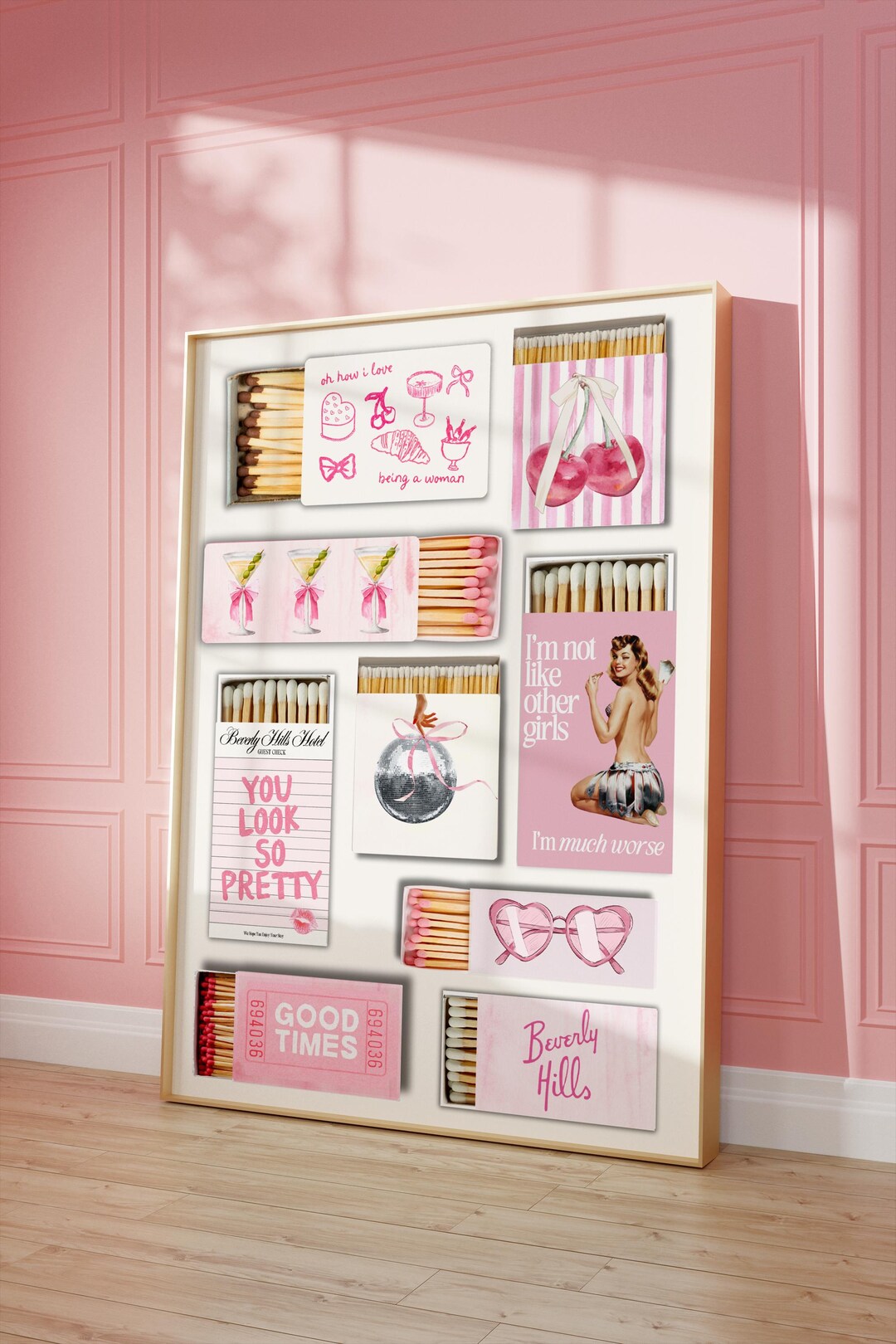 Pink Coquette Matchbox Art Print Trendy Matches Poster, Vintage Retro ...