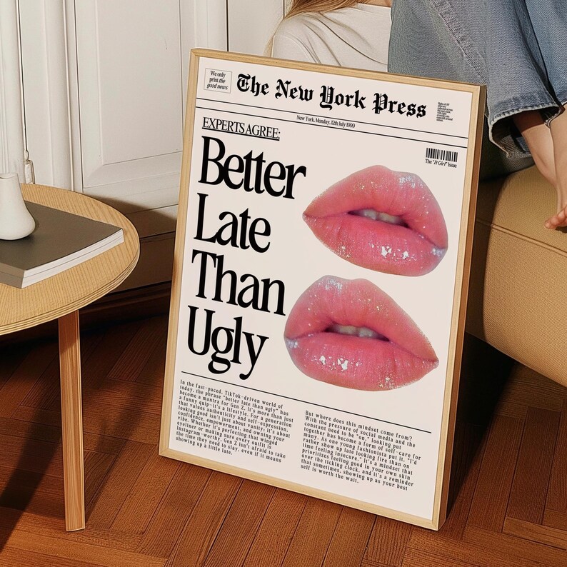 Better Late Than Ugly Retro Vintage Pink Lover News Wall Art Print ...