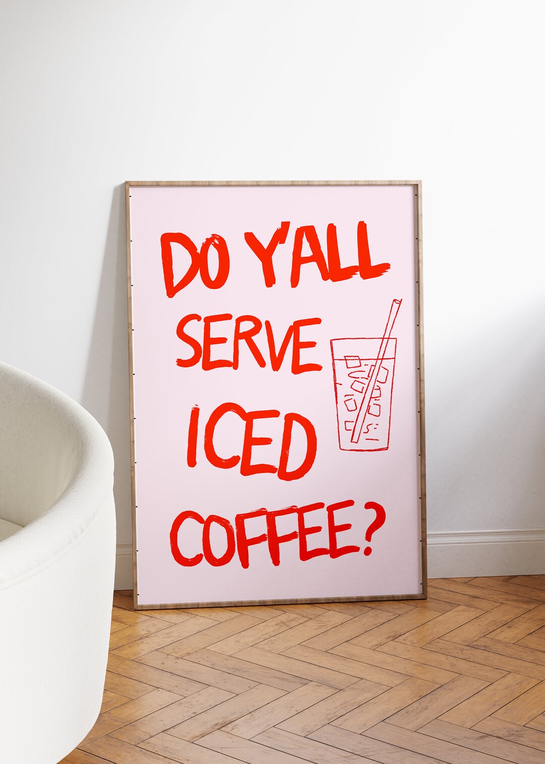 Pink Red Trendy Iced Coffee Quote Poster Print Instant Digital Download ...