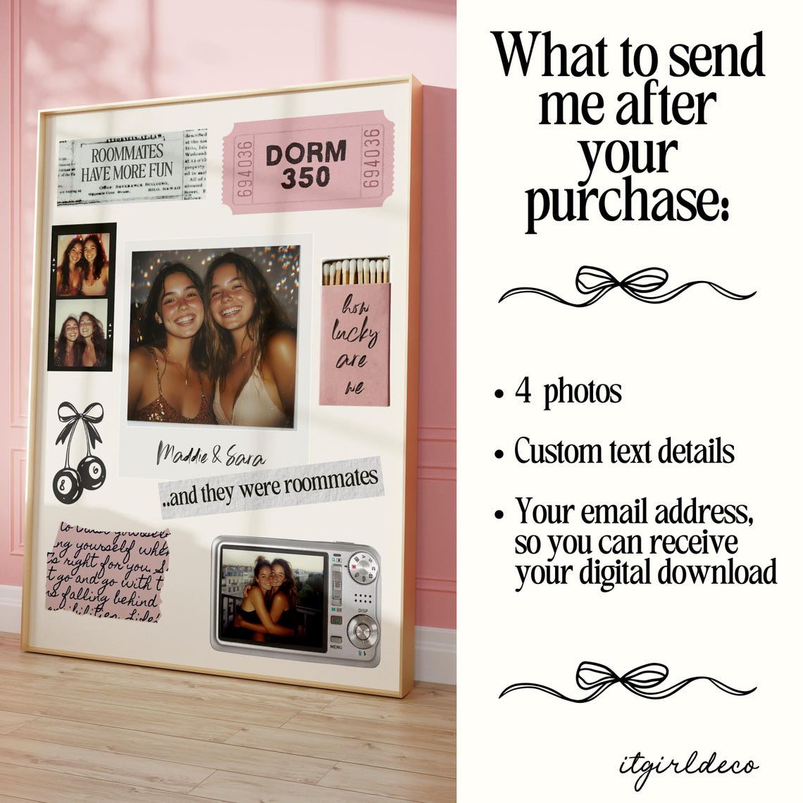CUSTOM PHOTO PRINT Roommate, Scrapbook Style, Personalized College Dorm ...