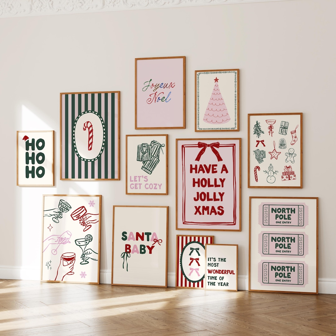 Set of 12 Boho Christmas Printables, Colorful Holiday Decor Wall Art ...