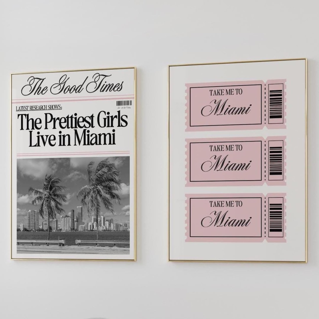 Cute Miami Wall Art Set Digital Download Prints Newspaper Heading ...