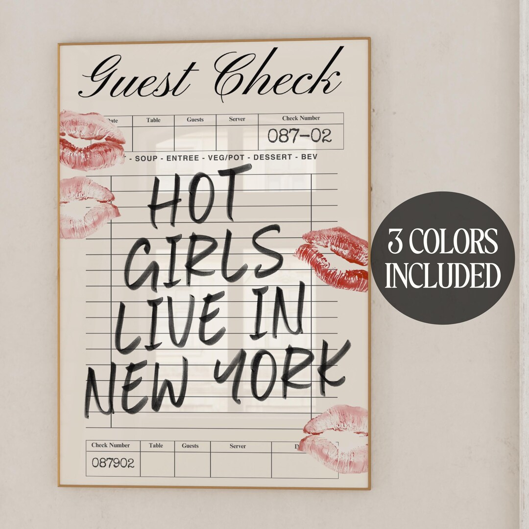 Hot Girl New York Wall Art Guest Check Digital Download Kiss Mark ...