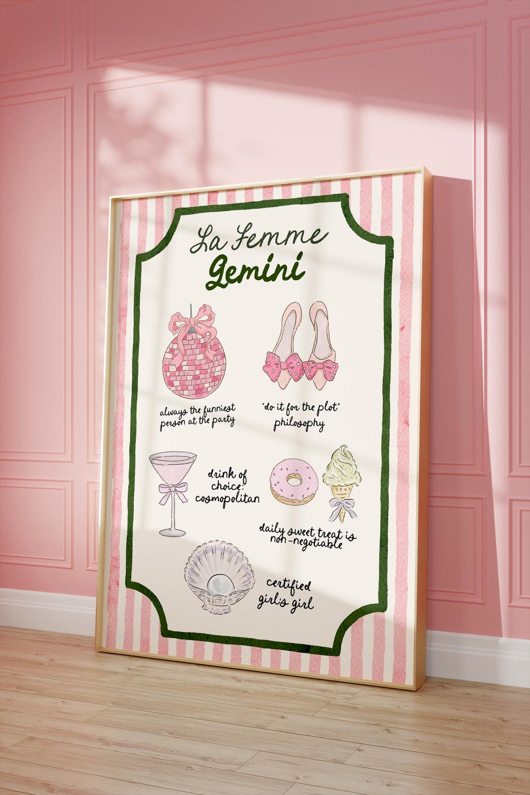 Cute Gemini Wall Art Print Poster, DIGITAL DOWNLOAD Girly Coquette Hand ...
