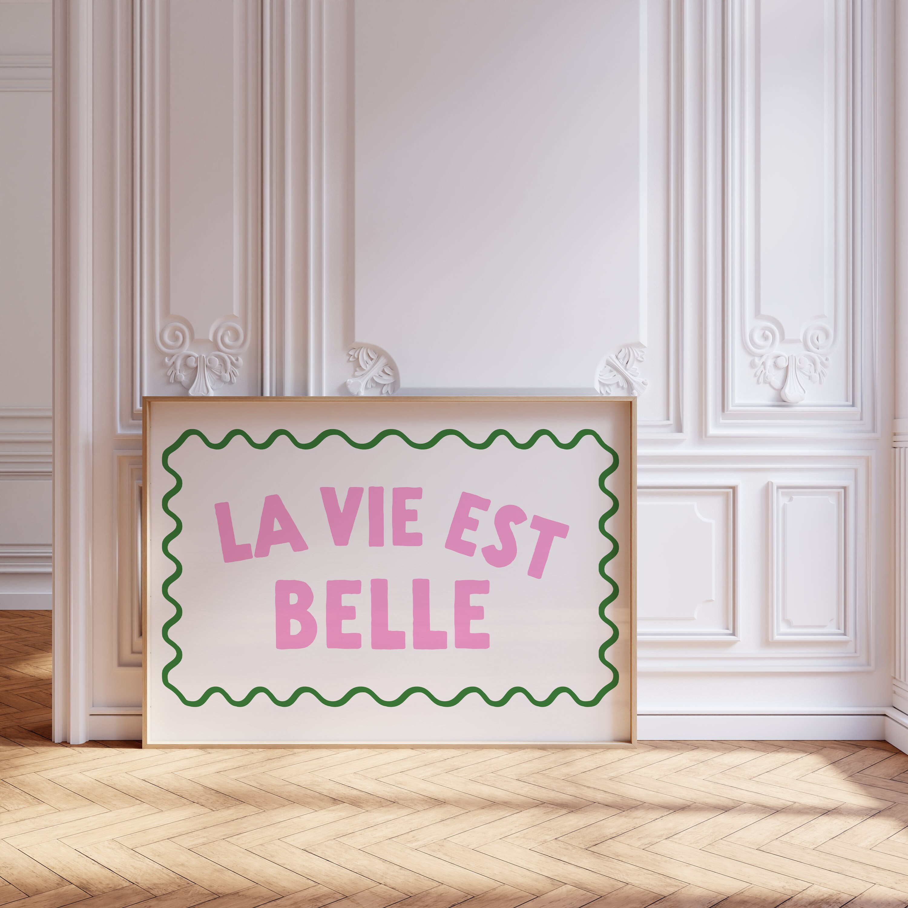 French Retro Print Typography La Vie Est Belle Wall Art Danish Pastel ...