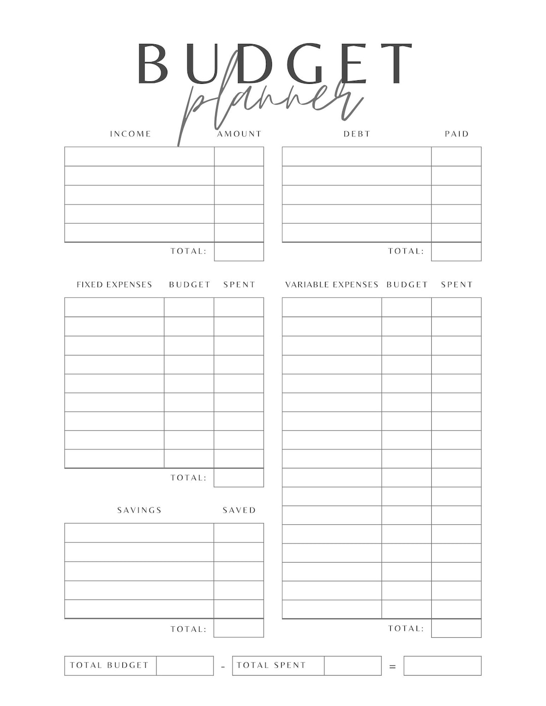 Printable Budget Planner: Monthly Expense Tracker, Financial Organizer ...