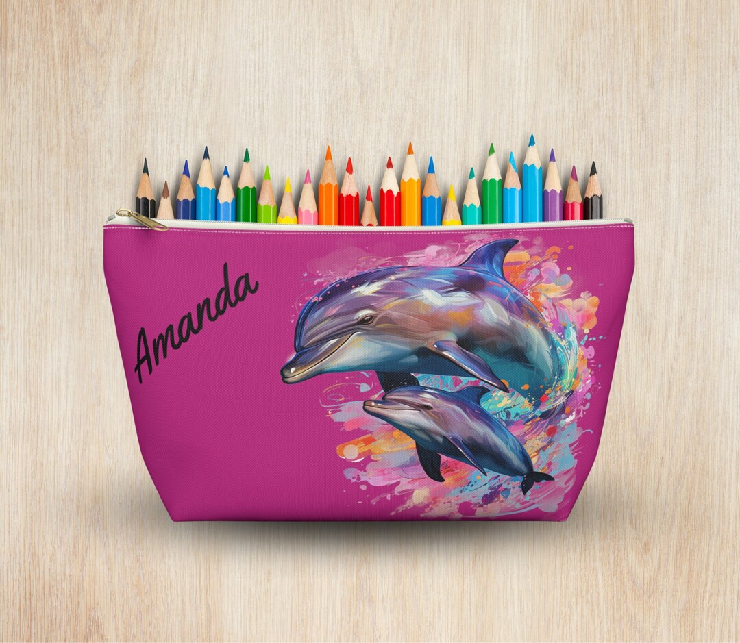 Personalized Dolphin Accessory Pouch W T-bottom pencil Pouch & Back to ...