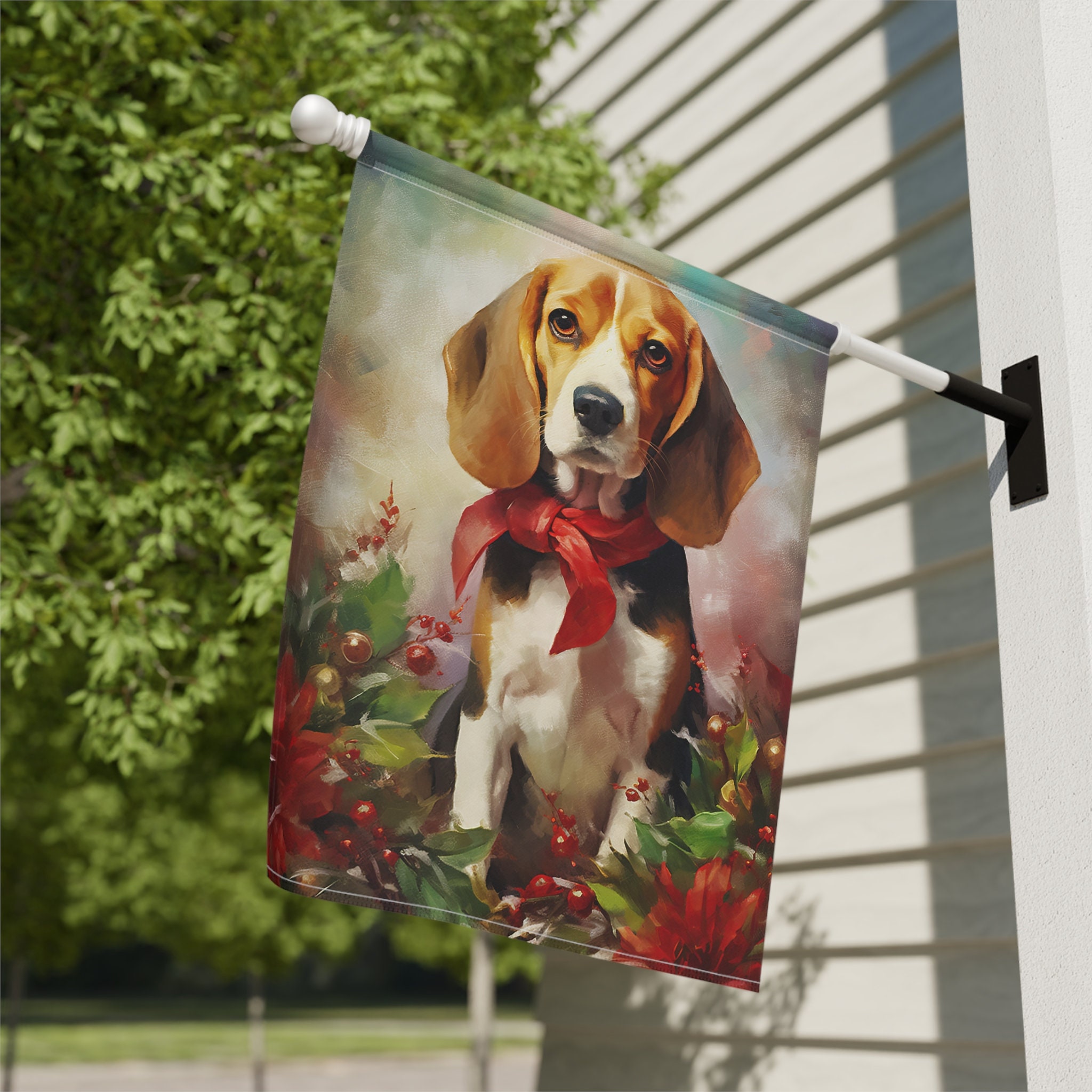 Beagle Garden & House Banner, Christmas Colors, Christmas Flag, Yard Flag, Beagle Flag, Dog ...