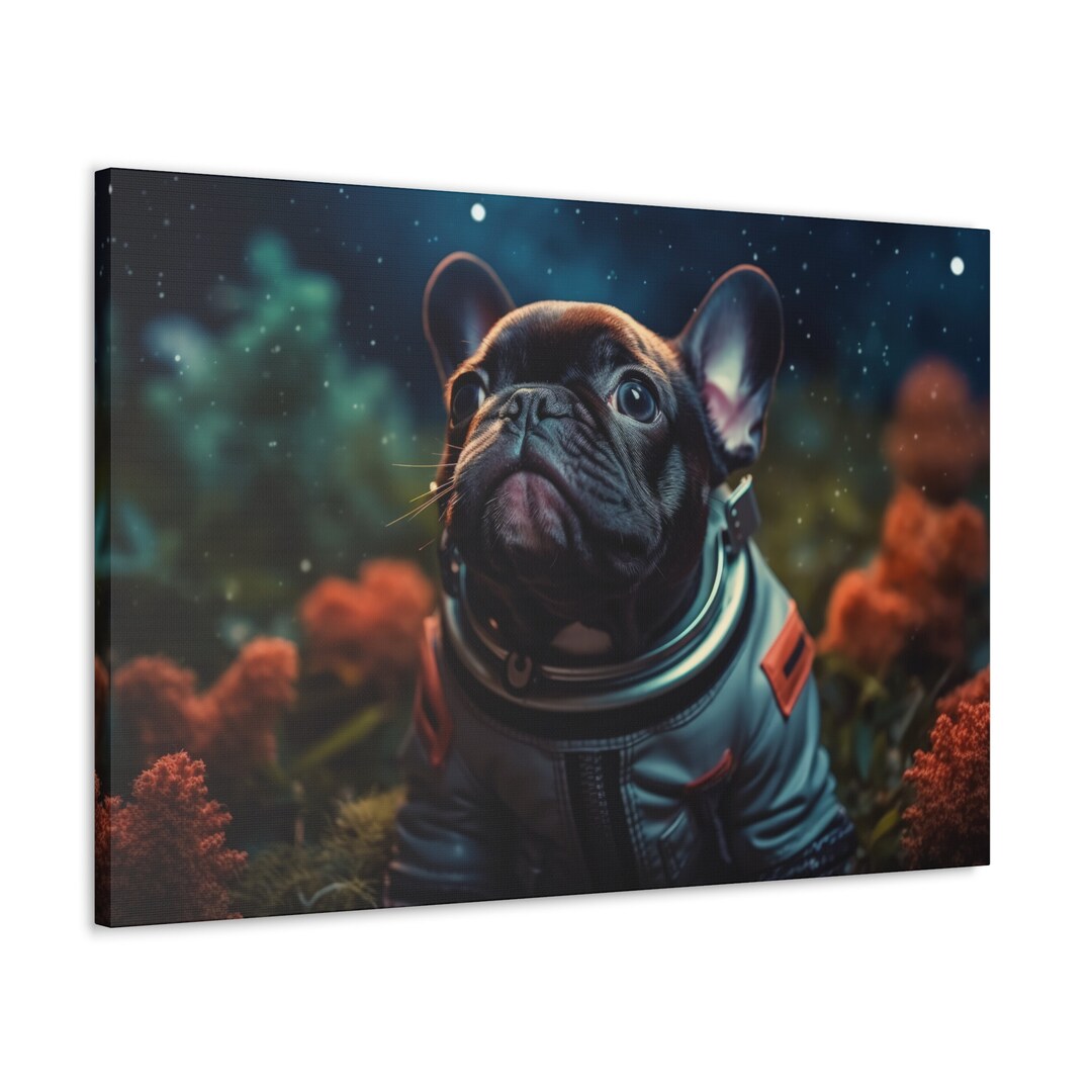 French Bulldog Astronaut Flower Garden Ai-generated Canvas - Etsy