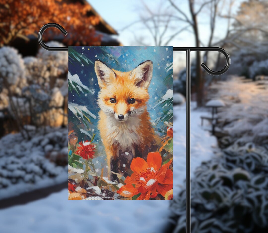 Fox Garden & House Banner, Winter Colors, Winter Flag, Baby Fox Flag ...