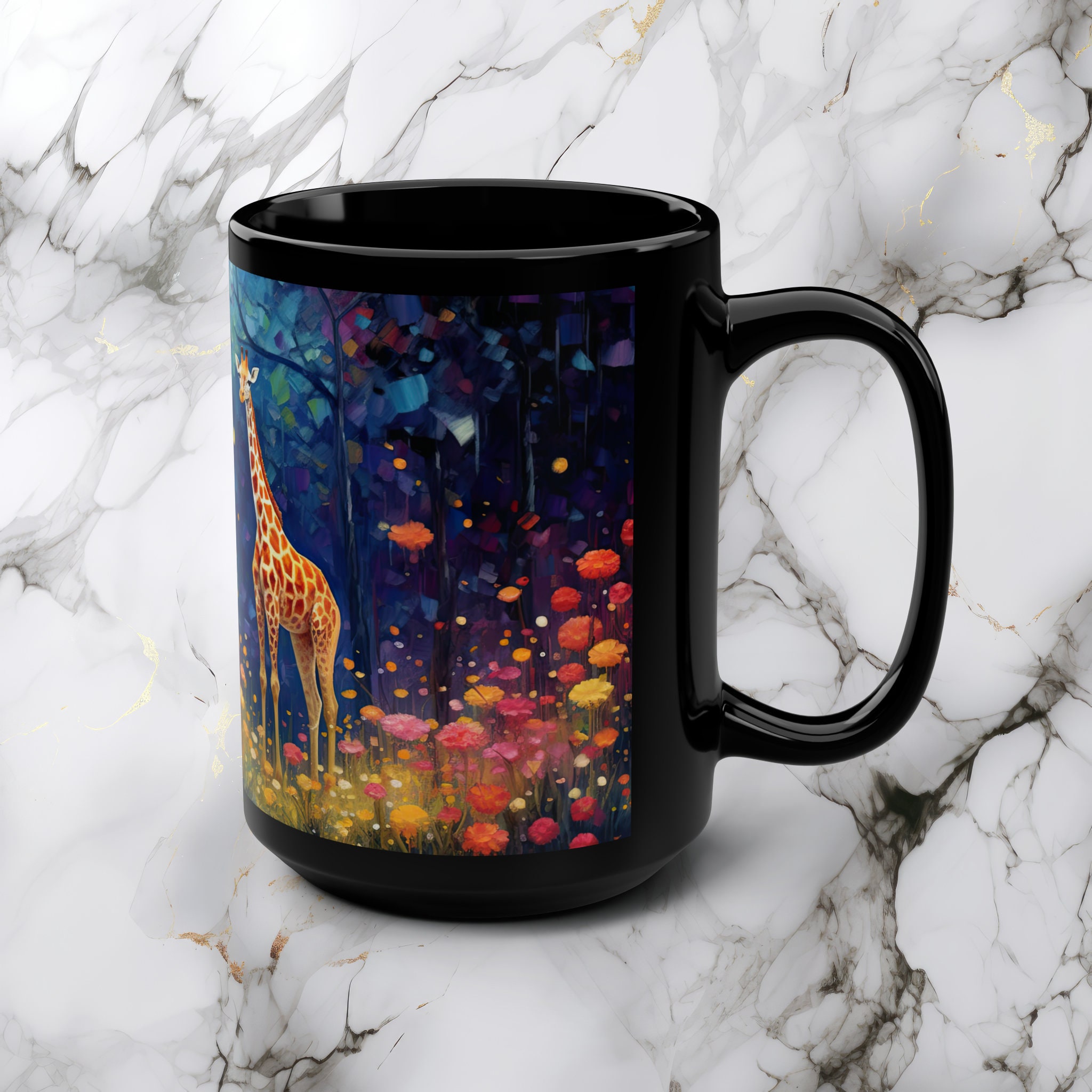 Giraffe Black Mug 15oz Coffee AI Art Giraffes Van - Etsy
