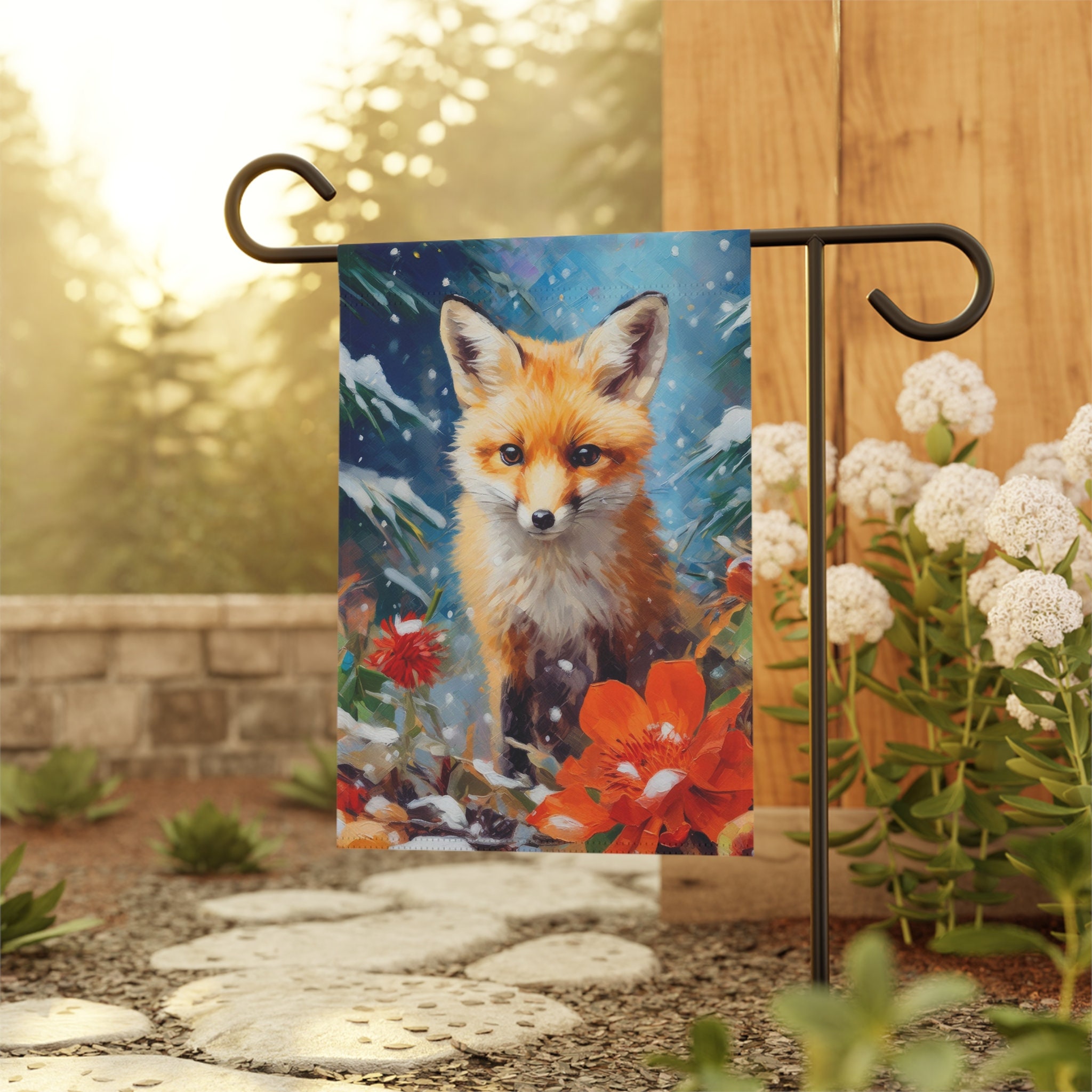 Fox Garden & House Banner, Winter Colors, Winter Flag, Baby Fox Flag ...