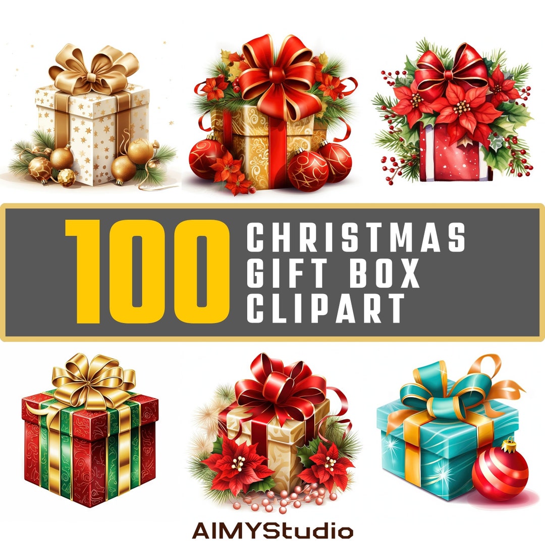 100 Christmas Gift Box Clipart, Christmas Clipart, Clipart Bundle ...