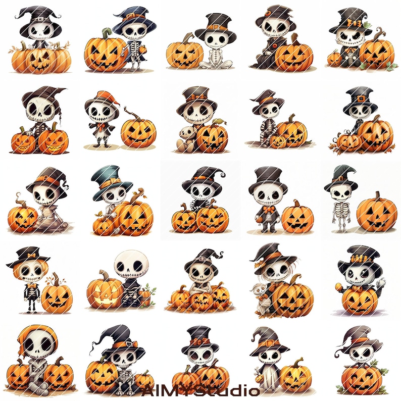 100 Halloween Skeleton Clipart, Halloween Clipart, Clipart Bundle ...