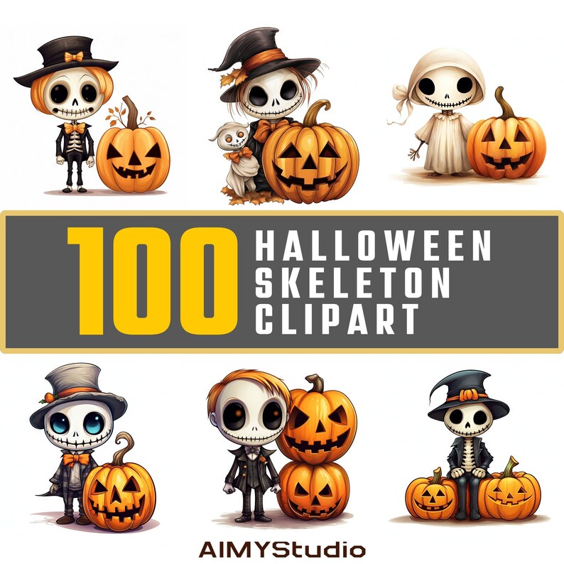 100 Halloween Skeleton Clipart, Halloween Clipart, Clipart Bundle ...
