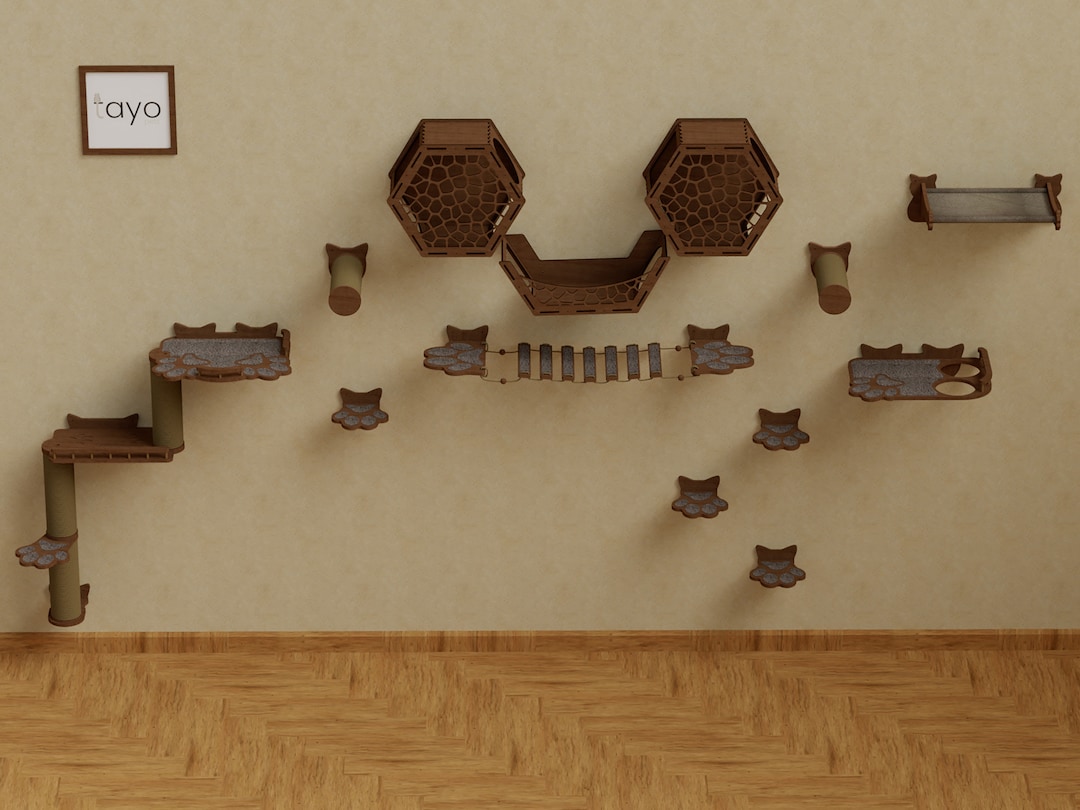 Modern Cat Wall Furniture Set, Cat Wall Shelves, Wall Mounted Cat ...