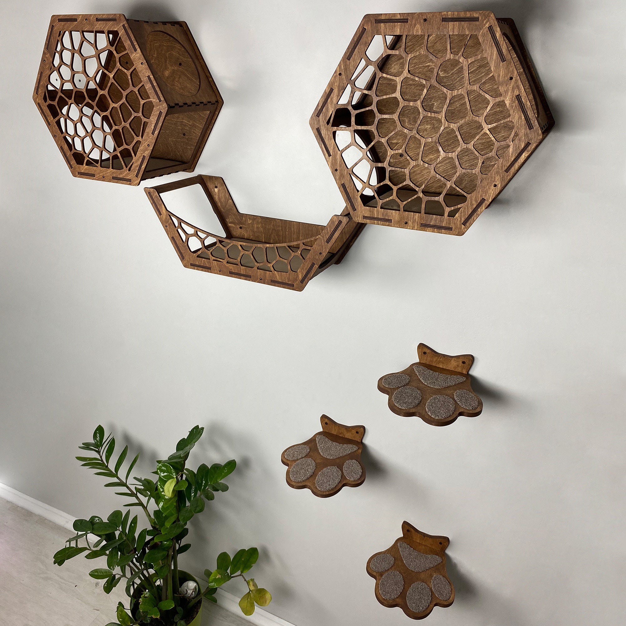Wooden Hexagonal Cat Shelves and Cat Step Cat Hexagon Wall - Etsy