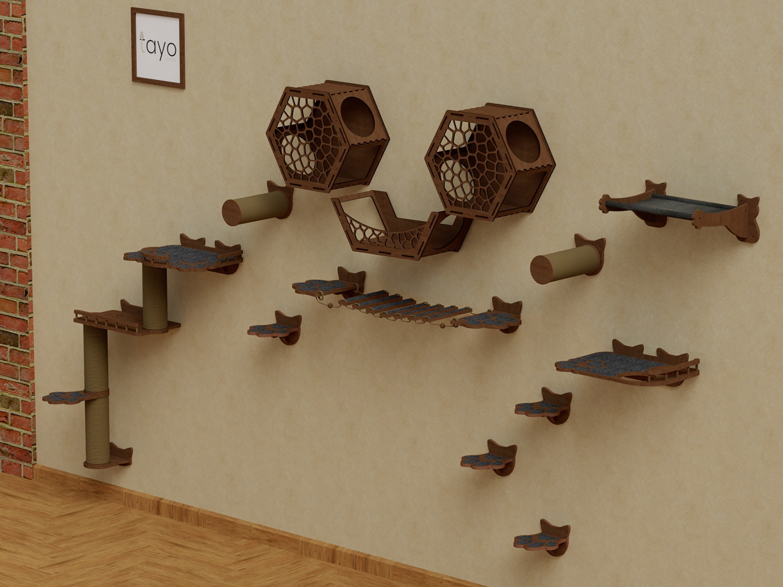 Modern Cat Wall Furniture Set, Cat Wall Shelves, Wall Mounted Cat ...