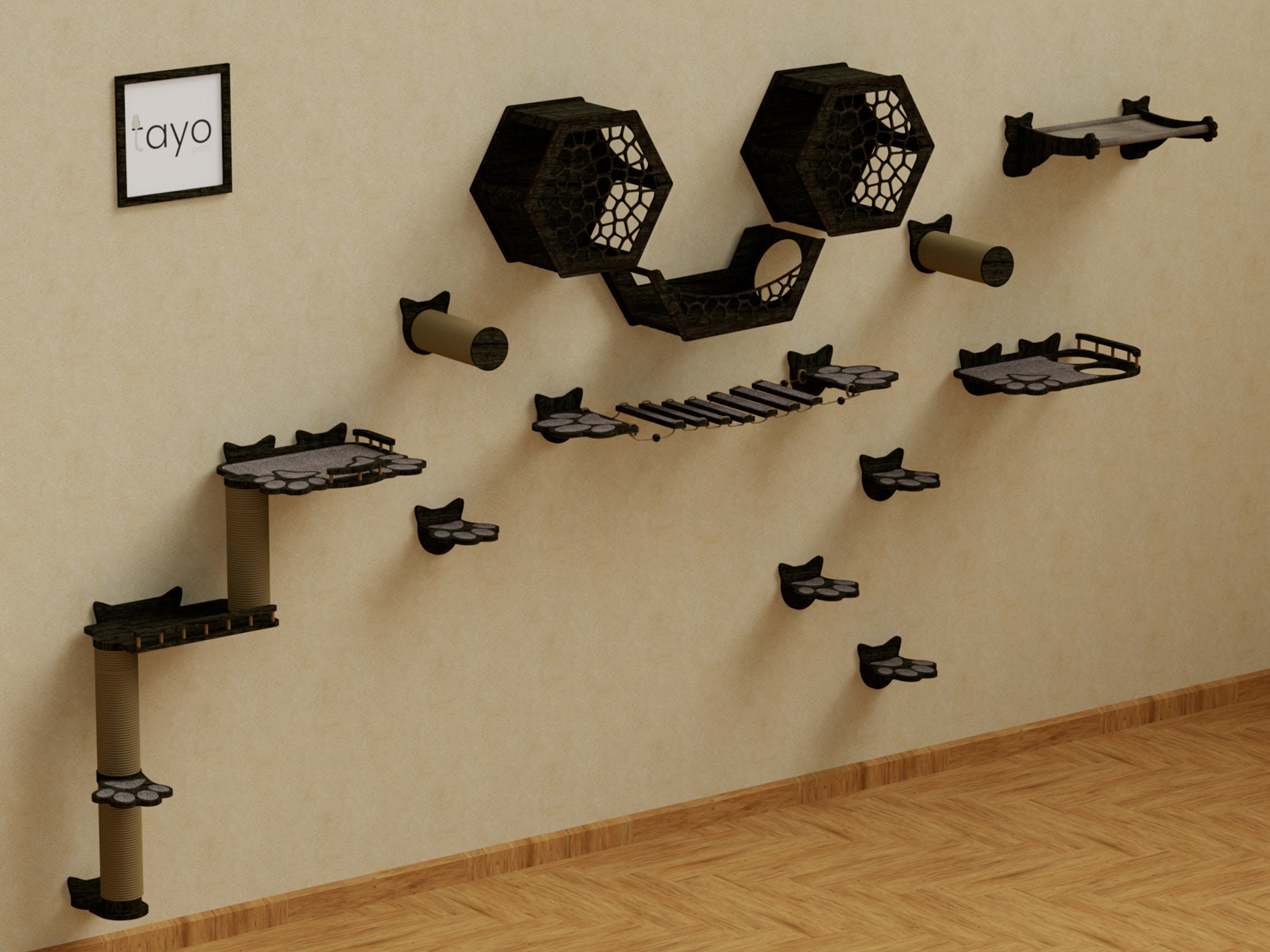 Modern Cat Wall Furniture Set, Cat Wall Shelves, Wall Mounted Cat ...