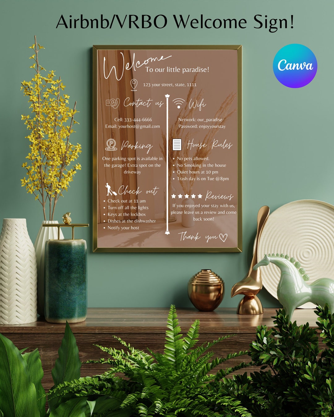 Airbnb VRBO Welcome Sign Template, Airbnb Check Out Instruction Sign ...