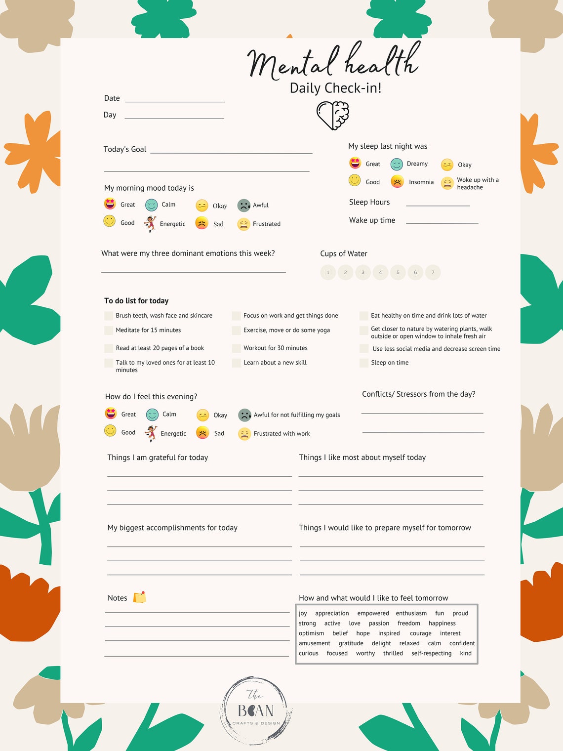 Mental Health Tracker, Printable, Customizable, Mental Health Journal ...