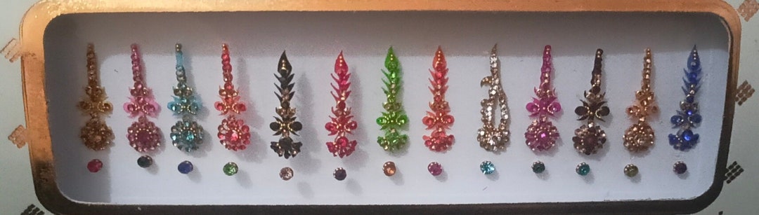 13 Face and Body Multicolor Long Bindis ,stone Bindi,marriage Bindi ...