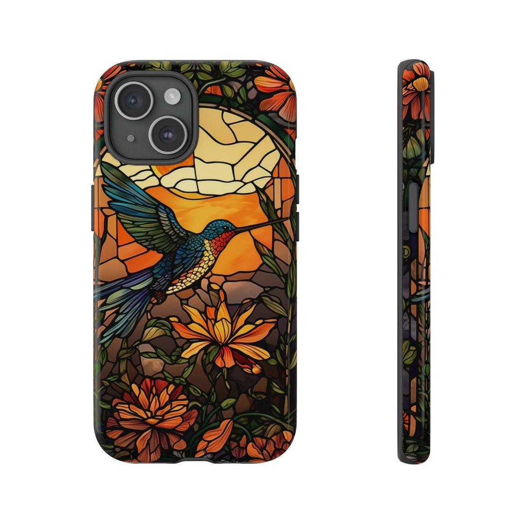 Hummingbird in Orange Dahlias iPhone Cases 15's 7, 8, & SE Stained ...