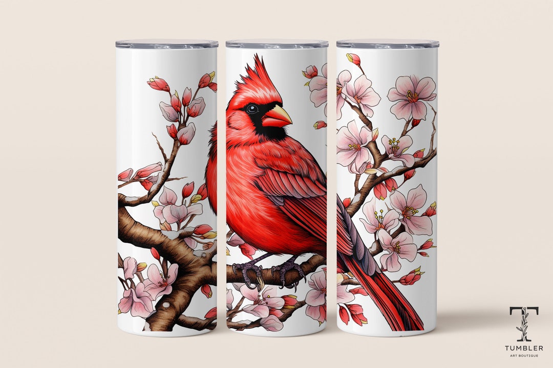 Red Cardinal Tumbler: Floral Landscape Sublimation Design (digital ...