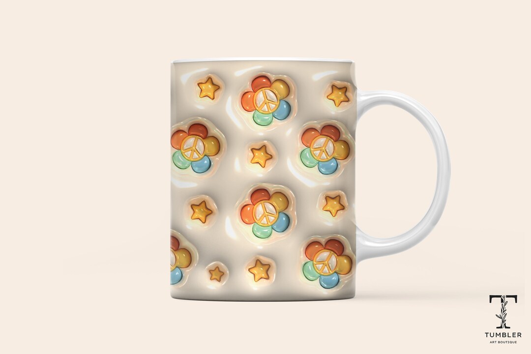 Floral Peace Sign Mug Wrap: 3D Puffy Design (PNG) - Etsy