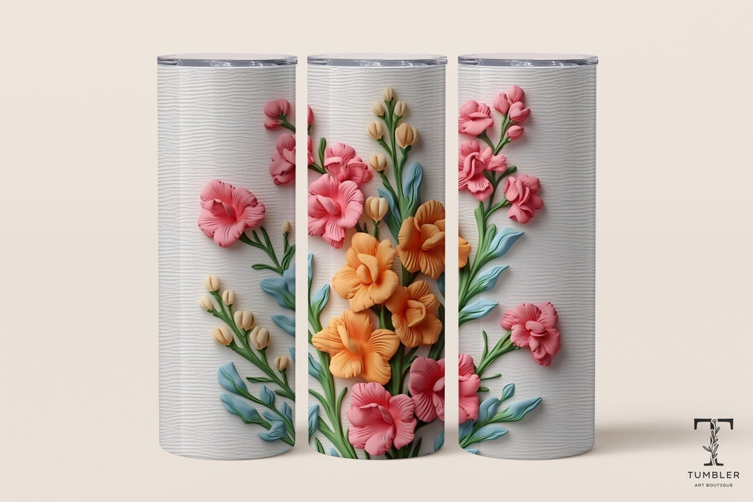 3D Blue Pink Snapdragon Wildflowers 20 Oz Skinny Tumbler Sublimation ...
