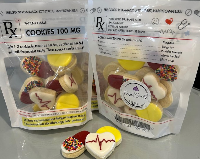 Pill Cookies Happy Pill Sugar Cookie Pouch Nurse Gift 12 Mini Cookies ...