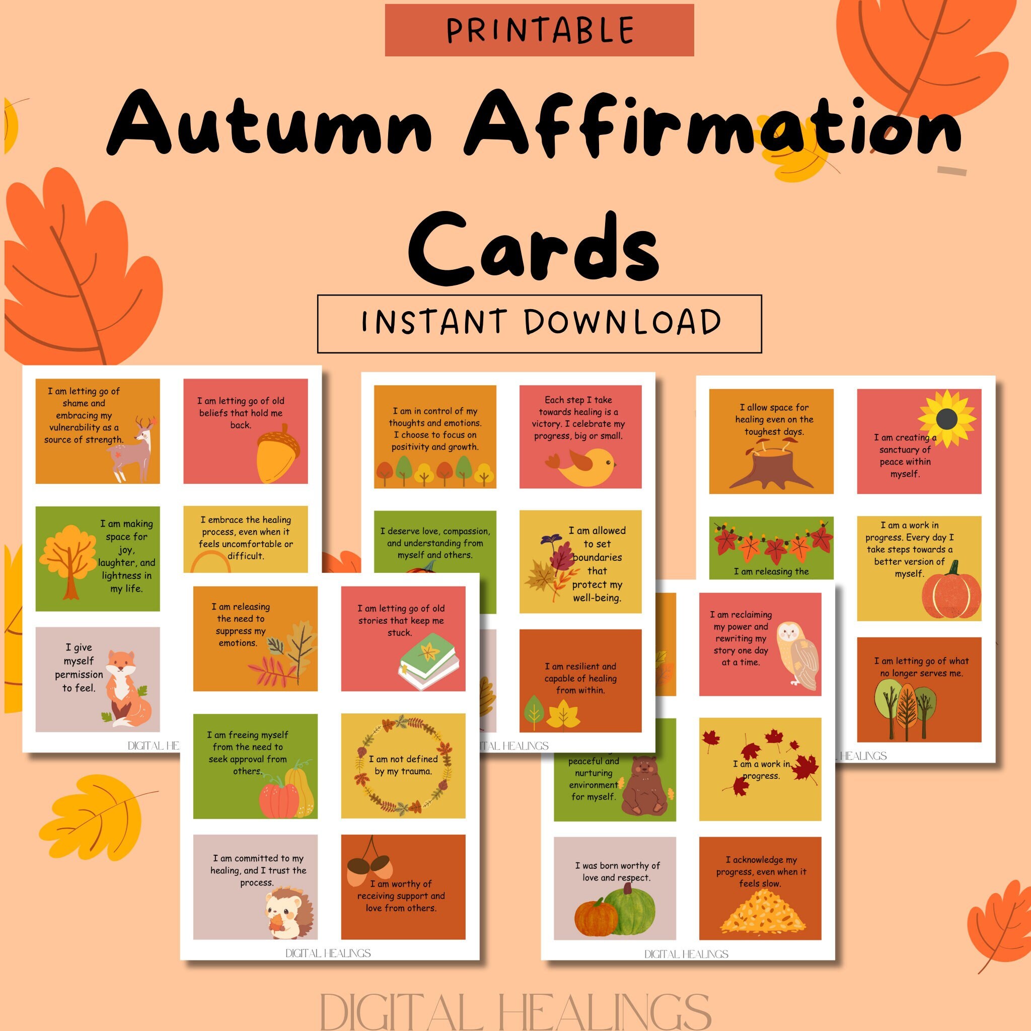 Fall Affirmation Cards for Fall Mental Health Affirmation - Etsy