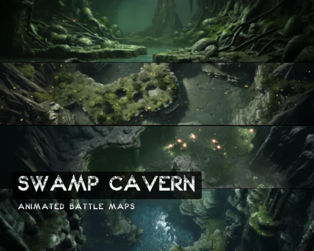 D&D Swamp Cavern Animated Battlemaps Pack, Dungeons and Dragons Digital Battle Maps, Roll20 ...
