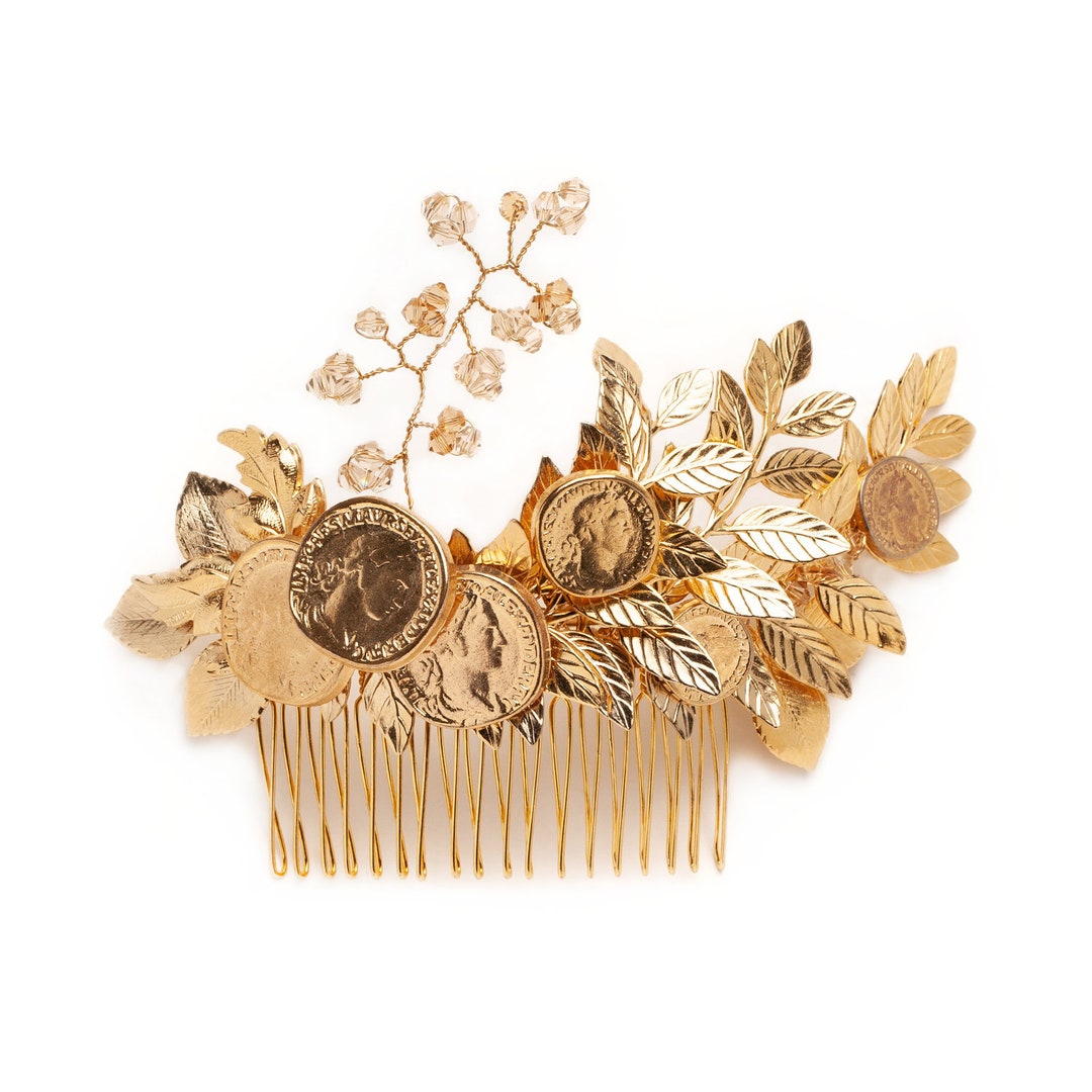C029 LEAVES of GREECE COMB Coin Gold Hair Accessory Adornment Vintage ...