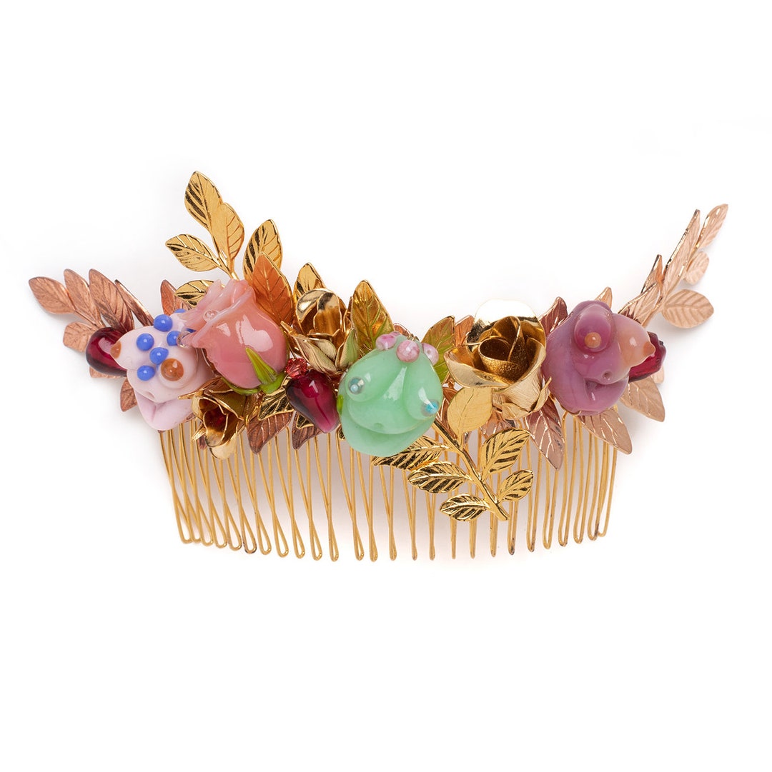 Handmade Venus & Rose Hair Comb: 24k Gold Floral Headpiece - Etsy