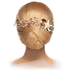 Seashell Vine Comb White Mermaid Bride Gold Floating Headpiece ...
