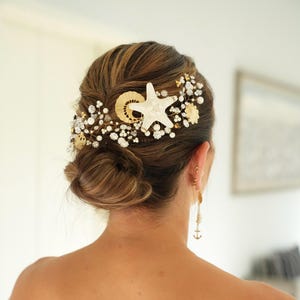 Seashell Vine Comb White Mermaid Bride Gold Floating Headpiece ...