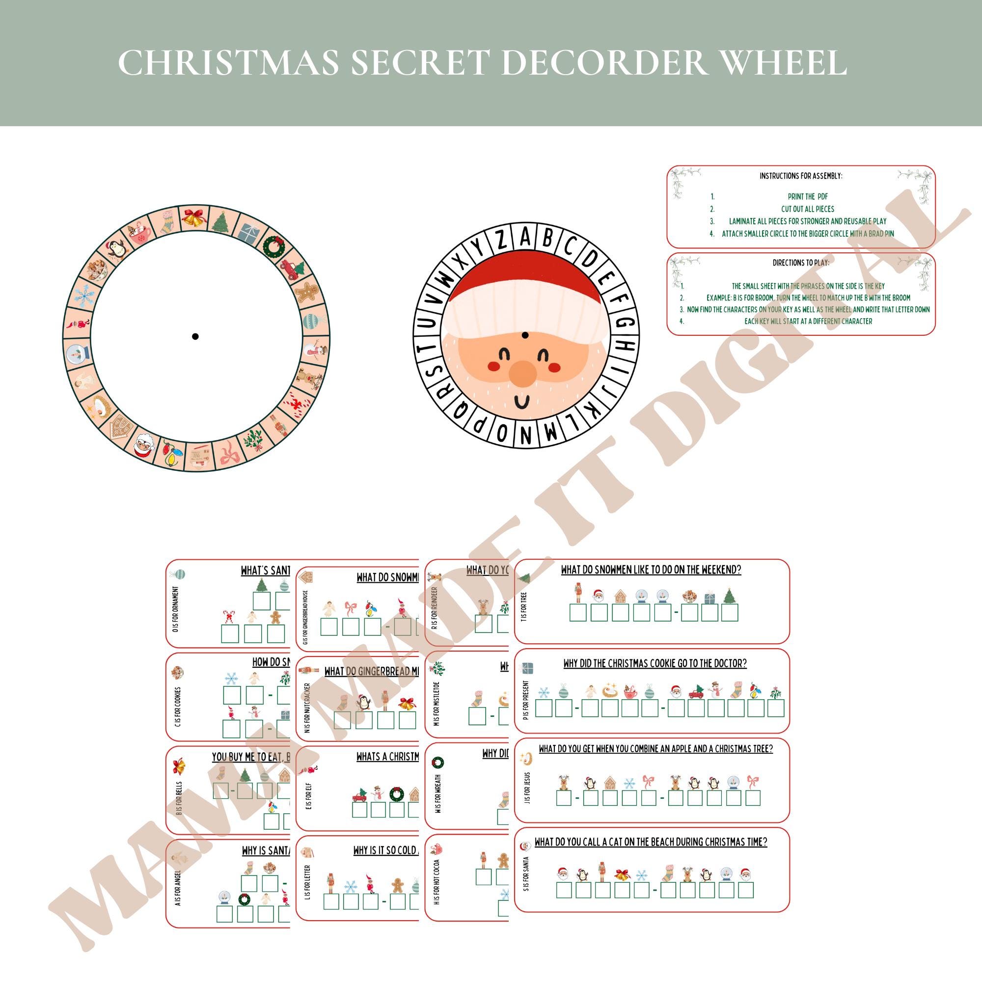 Holiday Secret Decoder Printable Educational Game Christmas Activity ...