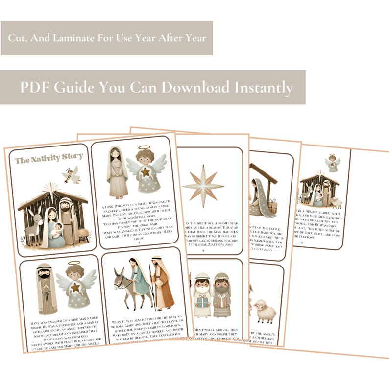 Nativity Story Cards Printable Digital Cards Instant Download Neutral ...