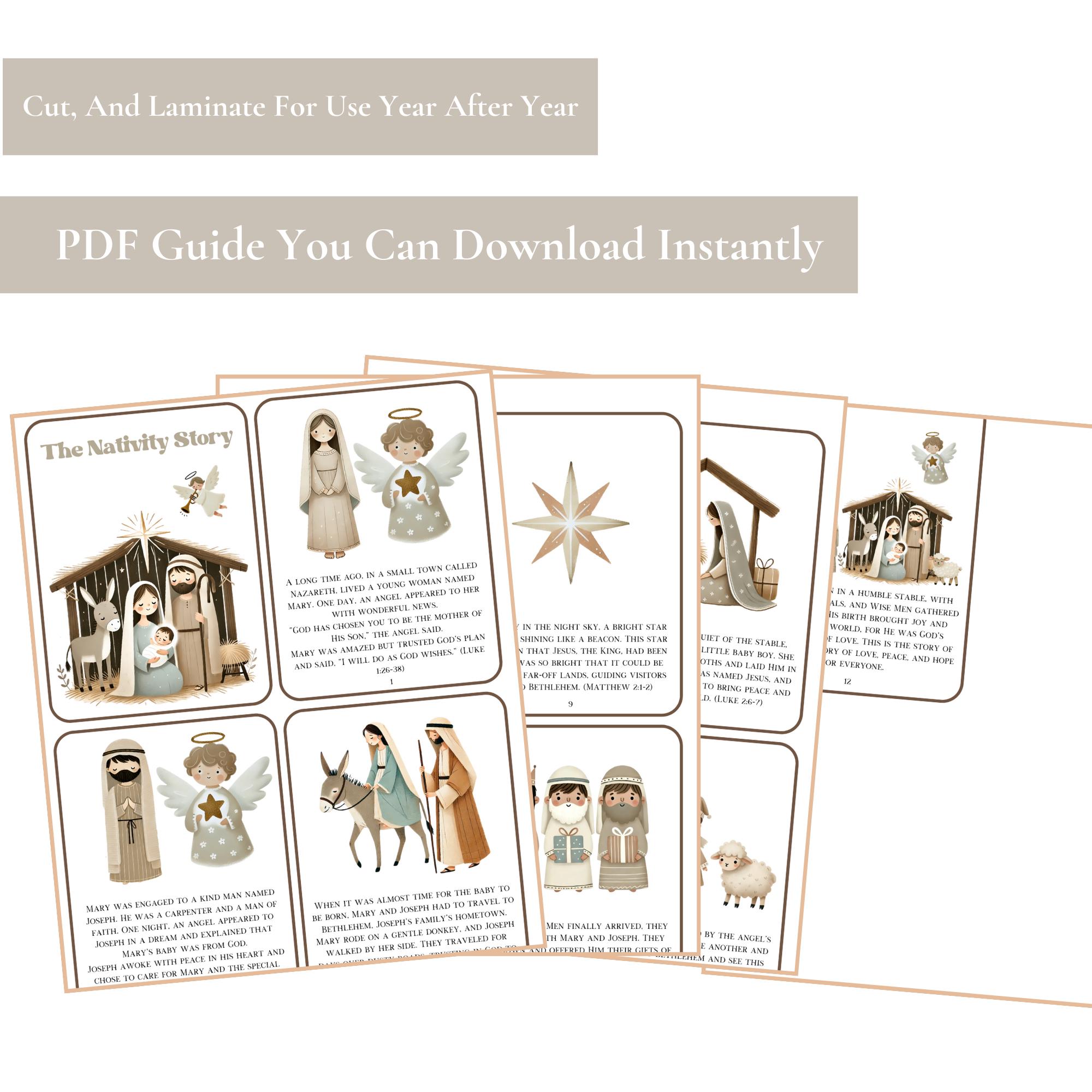 Nativity Story Cards Printable Digital Cards Instant Download Neutral ...