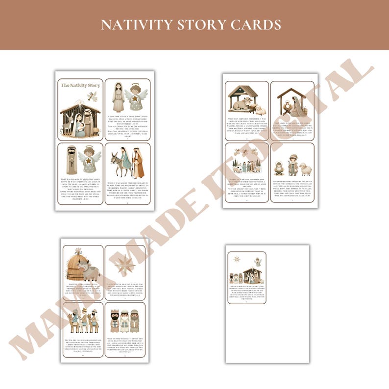 Nativity Story Cards Printable Digital Cards Instant Download Neutral ...