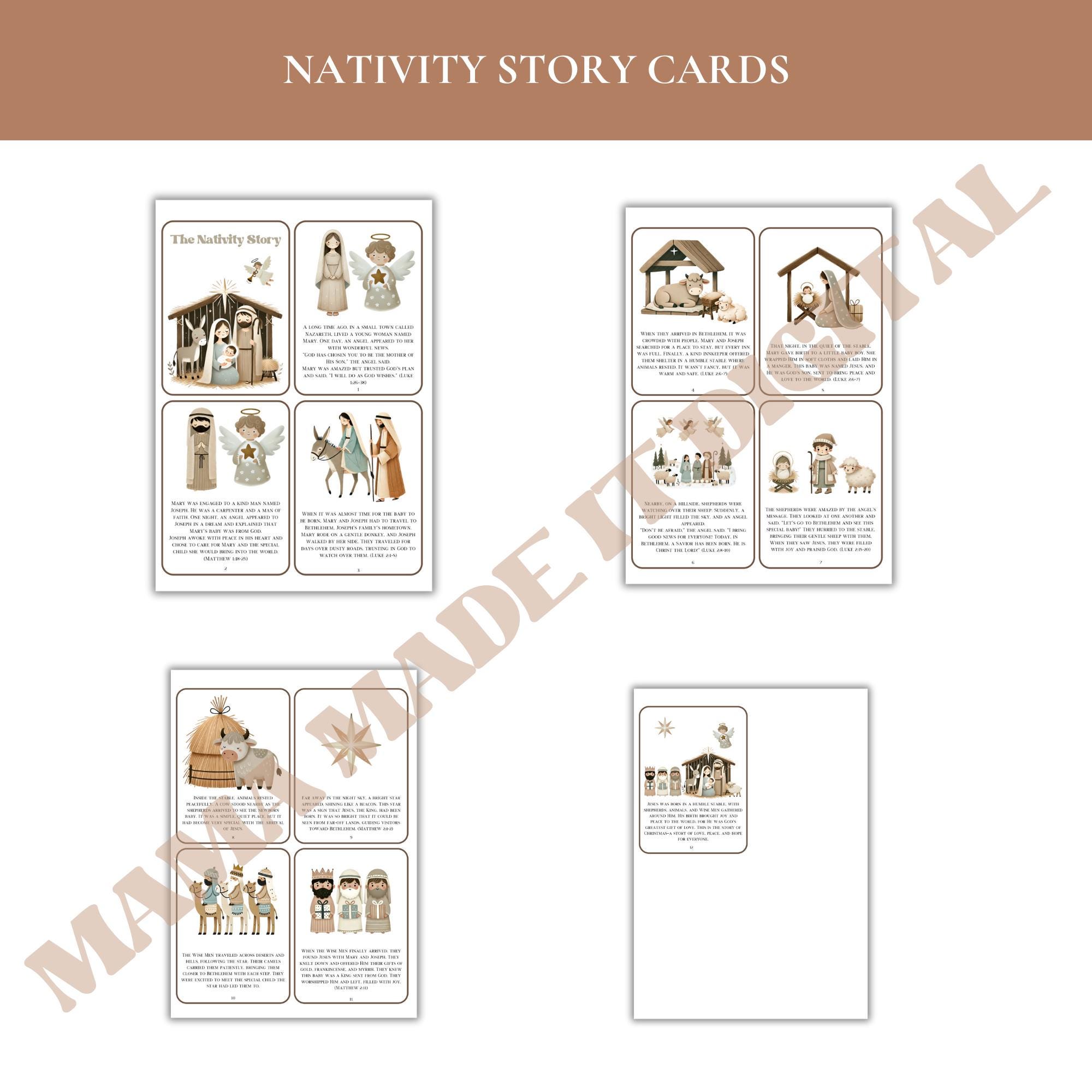 Nativity Story Cards Printable Digital Cards Instant Download Neutral ...
