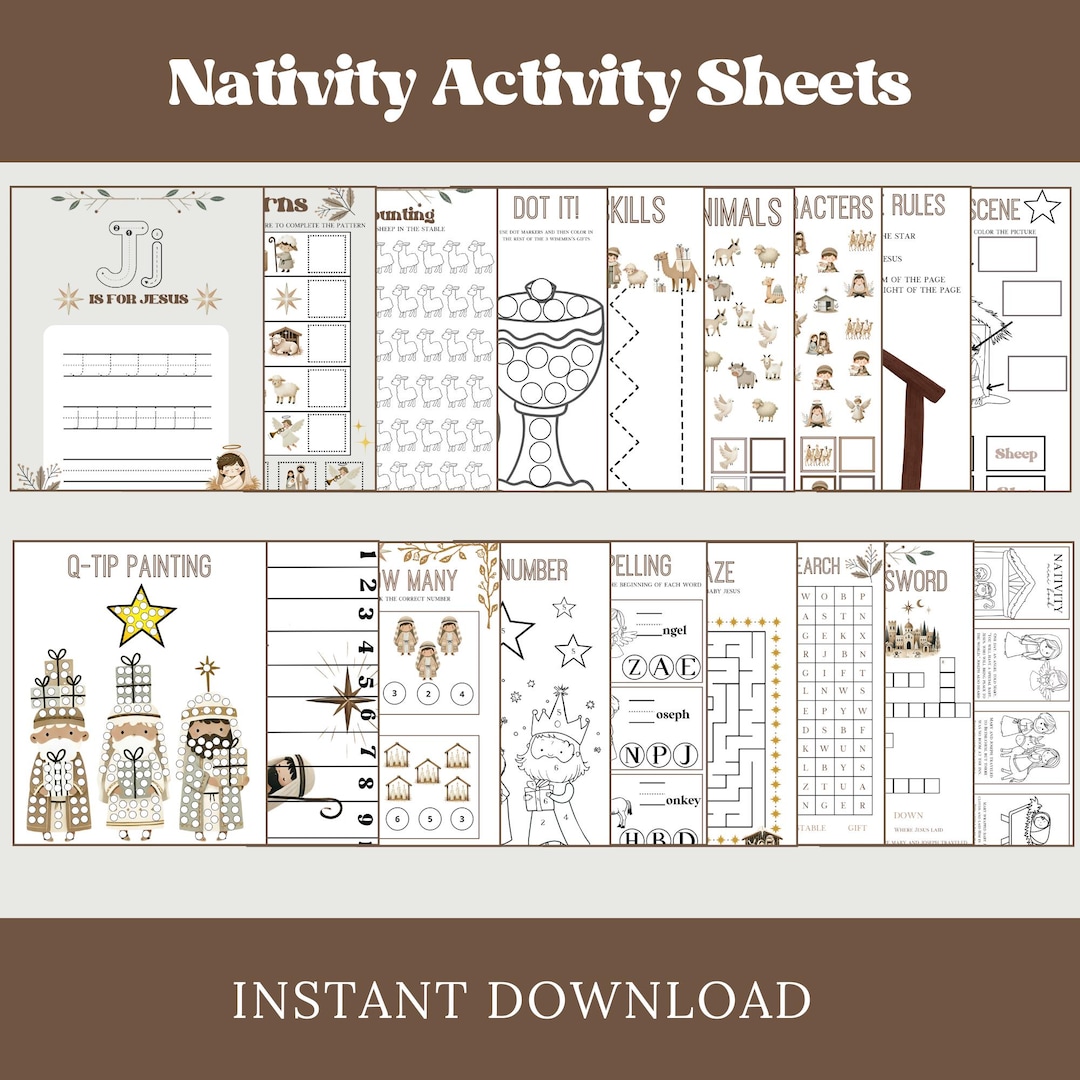 Nativity Activities for Kids Digital Printable Kindergarten Worksheets ...