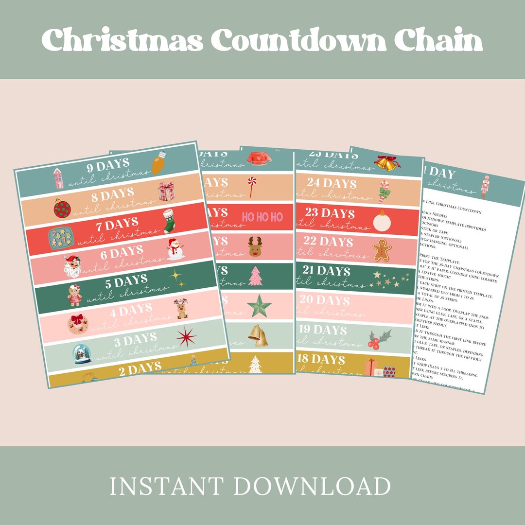 Christmas Countdown Chain Link for Kids Printable Countdown to ...