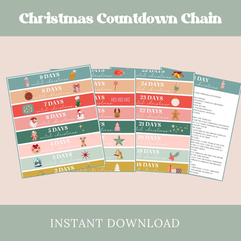 Christmas Countdown Chain Link for Kids Printable Countdown to ...