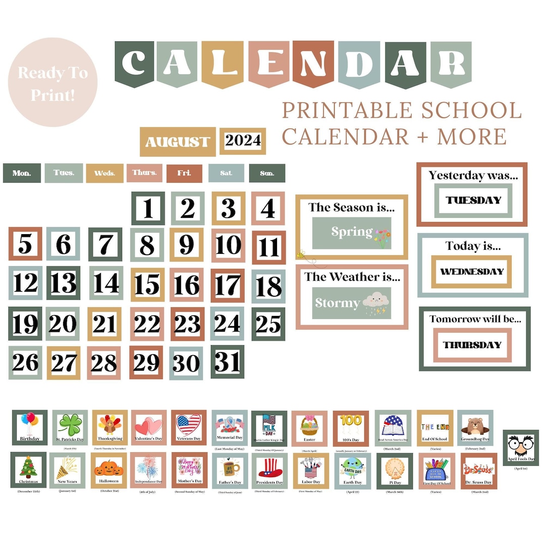 Classroom Calendar Neutral Minimal Homeschool Calendar Digital Download ...