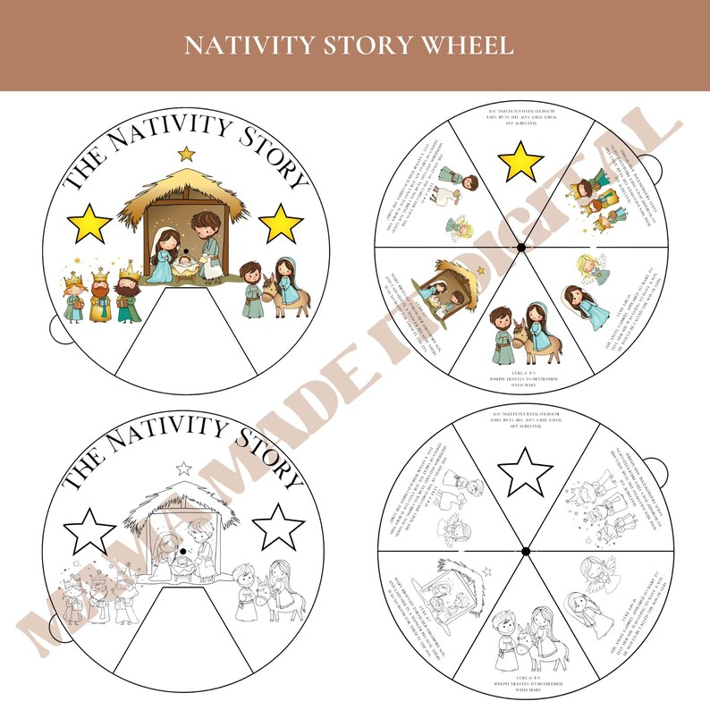 Nativity Story Printable Christmas Story Wheel Digital Download Sunday ...